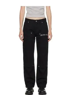 MARISSA CHIARA Belt Loop Embroidered Logo Casual Pants - Black