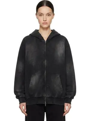 Marissa Chiara Long-sleeved Zip-up Sweatshirt With Graphic Back - Black