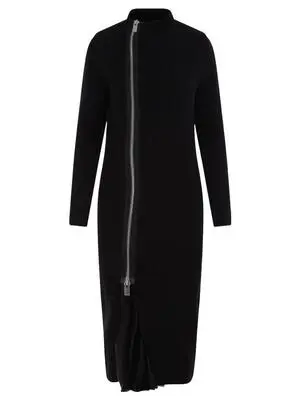 Sacai Layered Pleated Zip-up Midi Dress - Black
