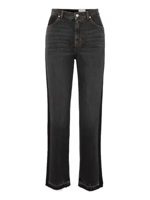 Alexander McQueen Flared Denim Jeans With Button Detail And Zipper Closure - Black