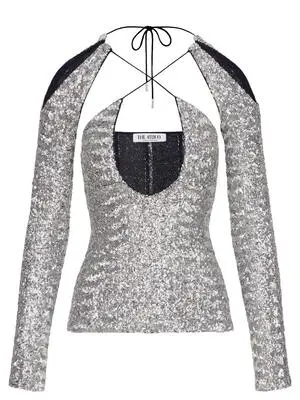 Attico Sequin Embellished Cut-out Detailed Top - Gray