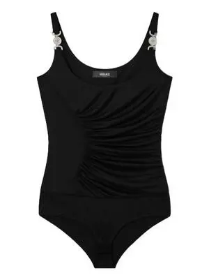 Versace Stretch Crêpe Jersey Draped Bodysuit - Black
