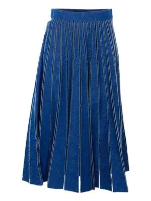 TWINSET Pleated Midi Skirt With Openwork Details - Blue