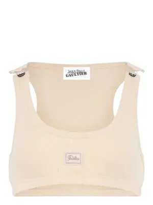 JEAN PAUL GAULTIER Ribbed Sleeveless Vest With Engraved Buckles - Beige