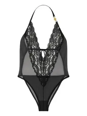 Versace Embroidered Lace-trim Bodysuit - Black
