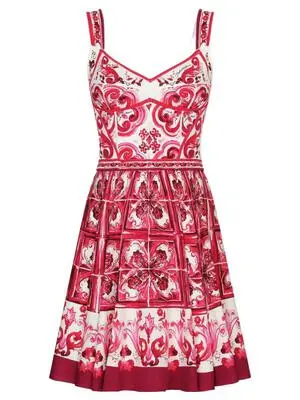 Dolce & Gabbana Majolica-printed Charmeuse Bustier Dress - Pink