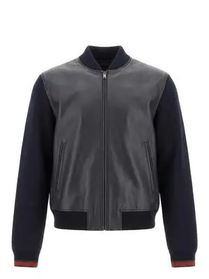 Gucci Logo Embroidered Zip-up Jacket - Navy Blue