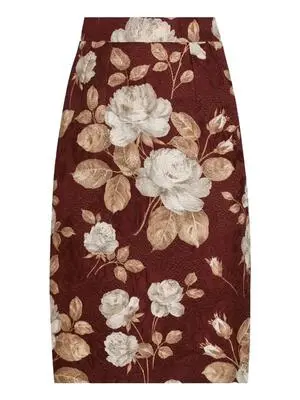 Dolce & Gabbana Rose Print Midi Pencil Skirt - Brown