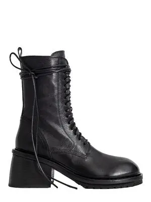 ANN DEMEULEMEESTER Leather Combat Boots - Black