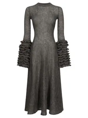 Alaïa Frilled Mohair Knit Midi Dress - Grey