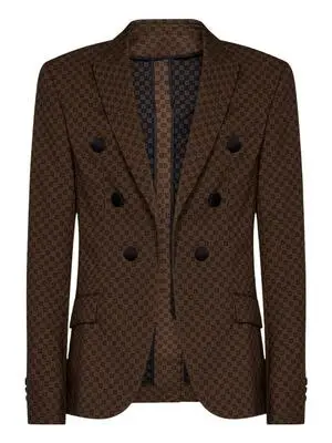 Balmain Monogram-jacquard Double-breasted Blazer - Black