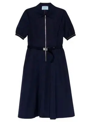 Prada Zip-up Belted Collared Dress - Blue