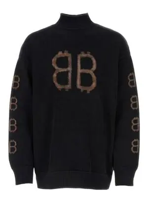 Balenciaga High-necked Long-sleeved Sweater - Black