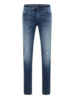 Hugo Boss Distressed Logo Detail Jeans - Blue
