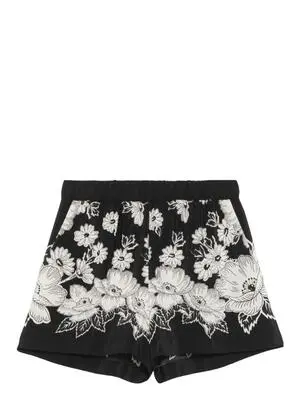 P.a.r.o.s.h Floral Print Elastic Waist Shorts - Black