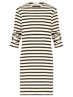 Tory Burch Striped T-shirt Dress With Embroidered Floral Decals - White