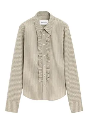 Ami Striped Ruffled Shirt - Taupe/white