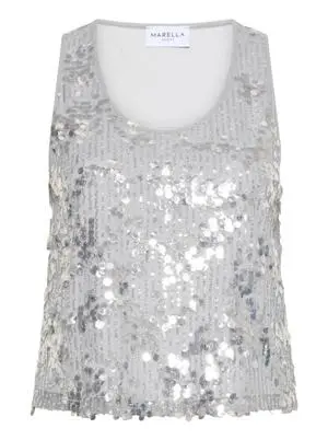 Marella Sleeveless Sequined Top - Grey