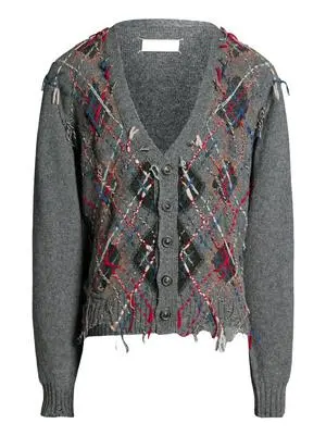 MAISON MARGIELA V-neck Argyle Knit Cardigan - Gray