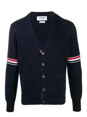 Thom Browne 4-bar Stripe V-neck Cardigan - Navy Blue