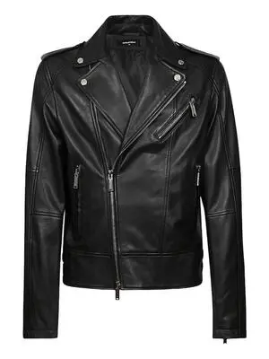 Dsquared2 Leather Biker Jacket - Black
