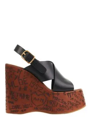 Chloé Open-toe Wedge Sandals With Buckle Detail - Black