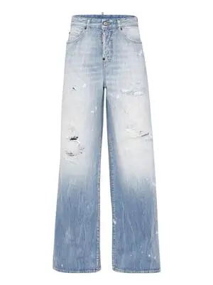 Dsquared2 Distressed Wide-leg Jeans With Logo Patch - Blue