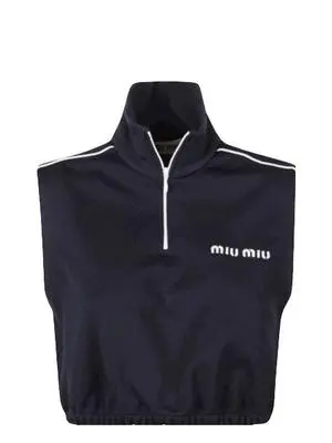 Miu Miu Sleeveless High Collar Top - Black
