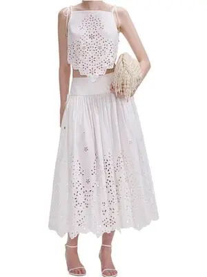 SELF-PORTRAIT Embroidered Midi Skirt - White