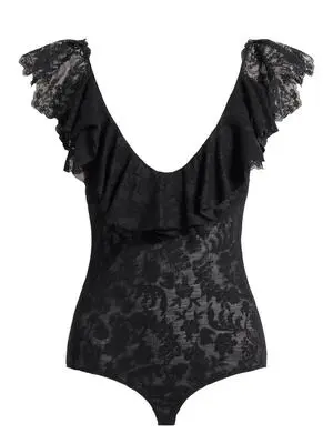 Alberta Ferretti Lace Bodysuit With Ruffled Sleeves - Black