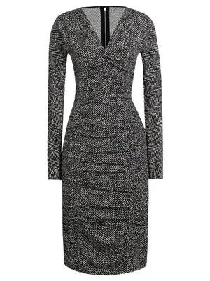 Dolce & Gabbana Chevron Printed V-neck Midi Dress - Black