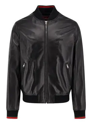 GUCCI Gucci Leather Zip-Up Jacket With Embroidered Logo
