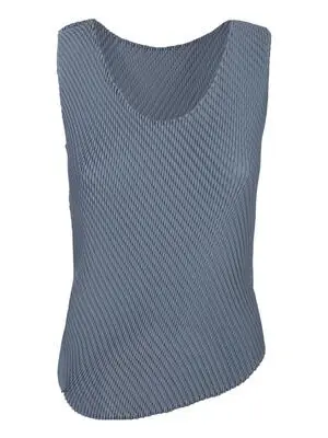 Issey Miyake Sleeveless Round Neck Pleated Cover-up - Gray