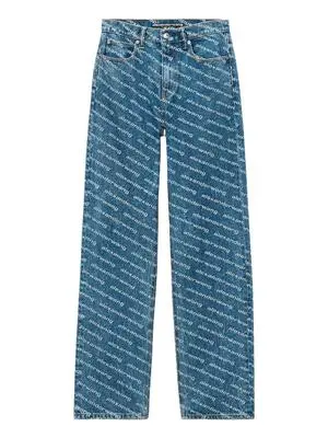 Alexander Wang Mid Rise Jeans With All-over Logo Print - Blue
