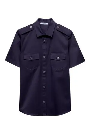 Prada Short-sleeved Buttoned Shirt With Classic Collar - Navy Blue
