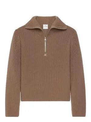COURREGES Courreges Half-Zip Ribbed Knit Sweater Mocha