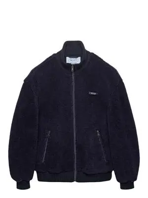 Prada Zip-up Fleece Jacket With Ribbed Details - Navy Blue