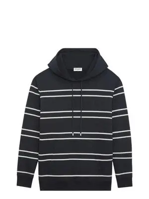 Saint Laurent Striped Drawstring Hoodie - Black