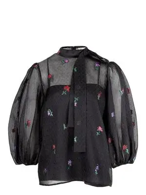 Red Valentino Translucent Embroidered Blouse - Black