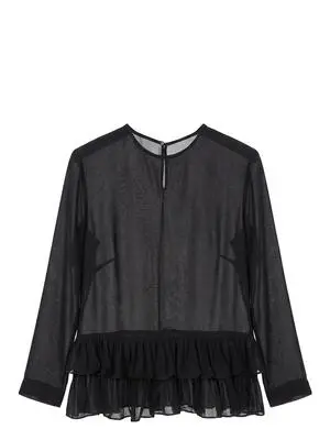 Max Mara Long-sleeved Blouse With Ruffle Trim - Black