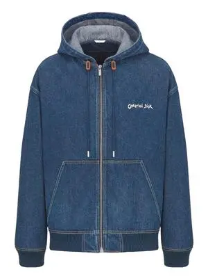 Dior Logo Hooded Denim Jacket - Blue