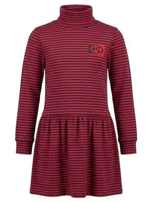 Gucci High-neck Striped Long Sleeve Dress - Red