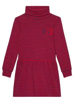 Gucci High-neck Striped Long Sleeve Dress - Red