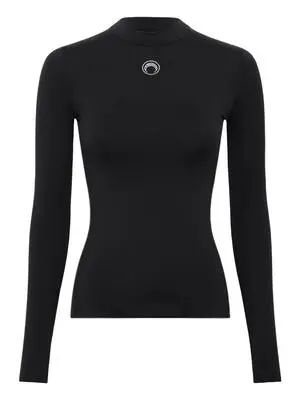 MARINE SERRE Moon Logo Strass Jersey Highneck Long Sleeve Top - Black