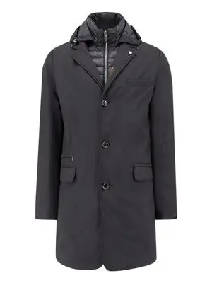 MOORER Straight Hem Hooded Coat - Black
