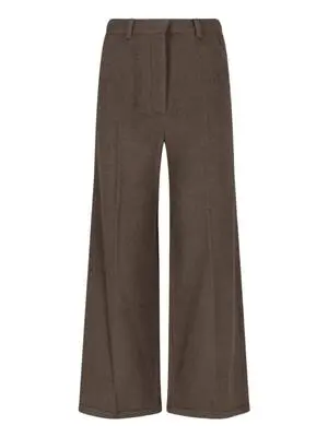 LOW CLASSIC Pleated Wide-leg Trousers - Brown