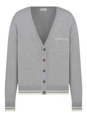 Dior Embroidered Logo Button-up Cardigan - Grey