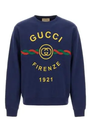 Gucci Printed Round-neck Long Sleeve Sweater - Blue