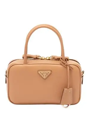 Prada Triangle Logo Zipped Handbag - Naturale