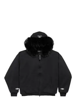 Balenciaga Zip-up Hooded Jacket With Fur Trim - Black